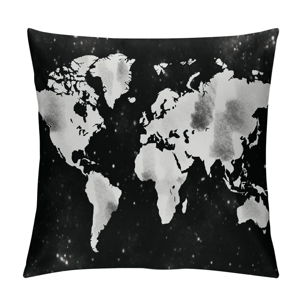 RUIYC Pillow Cases Black White Earth Map with Starry Pack of Decorative ...