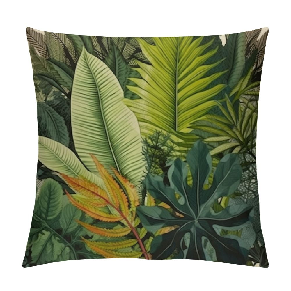 JEUXUS Pillowcase Green Tropical Palm Tree Banana Leaf Alocasia Fern ...