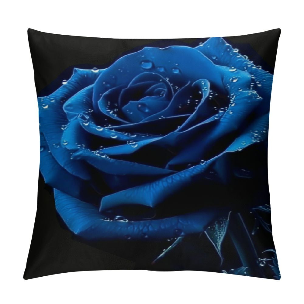 JEUXUS Pillowcase Short Plush Blue Rose Flowers Blossom on Black ...