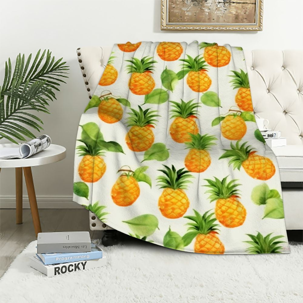 JEUXUS Pineapple Blanket Stripe Flannel Throw for Bed Sofa Couch Travel ...