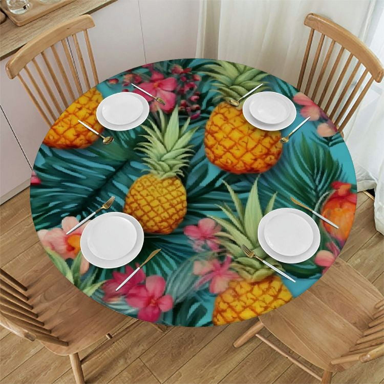 JEUXUS Pineapple Round Tablecloth,Tropical Palm Leaves Flowers Table ...