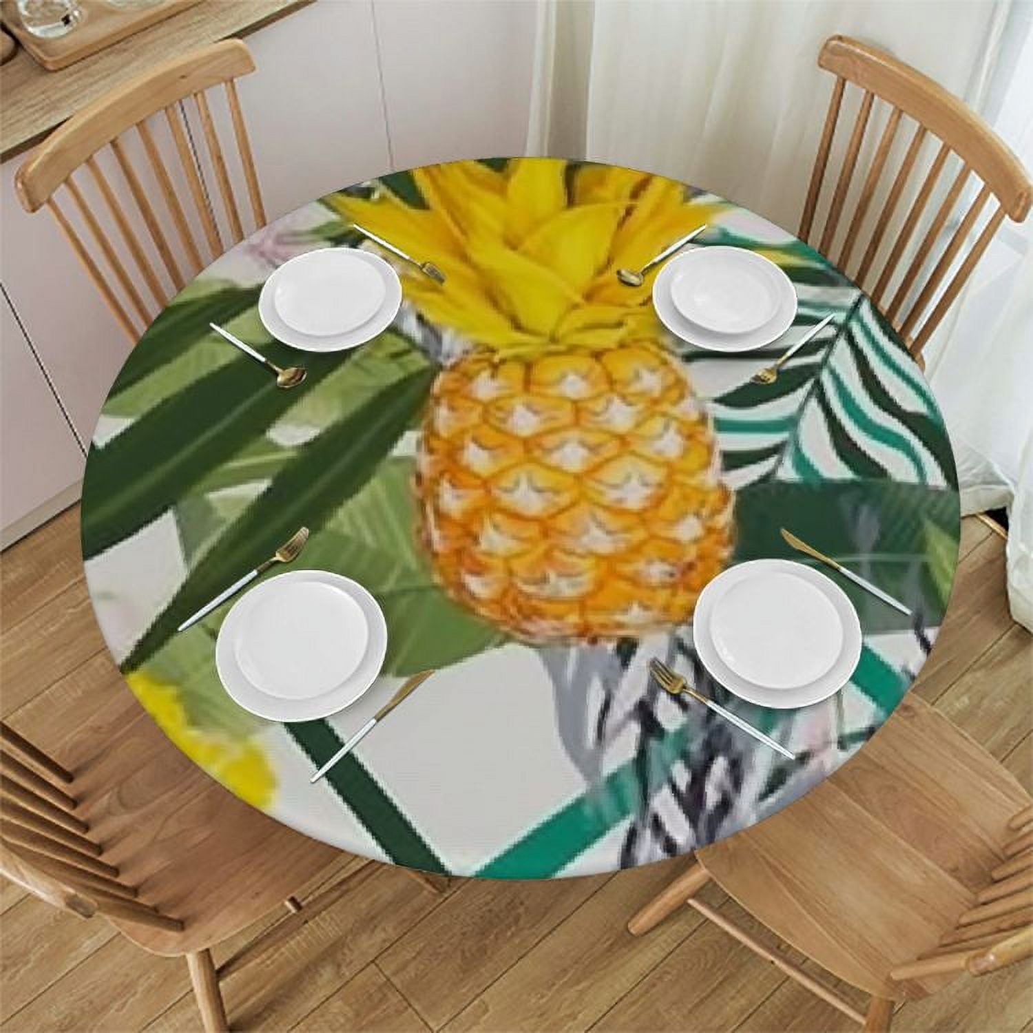 JEUXUS Pineapple Round Tablecloth Tropical Ripe Juice Fruits Elastic ...
