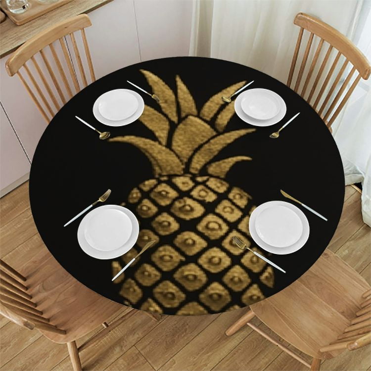 JEUXUS Pineapple Round Tablecloth,Waterproof Table Cloth with Edges ...