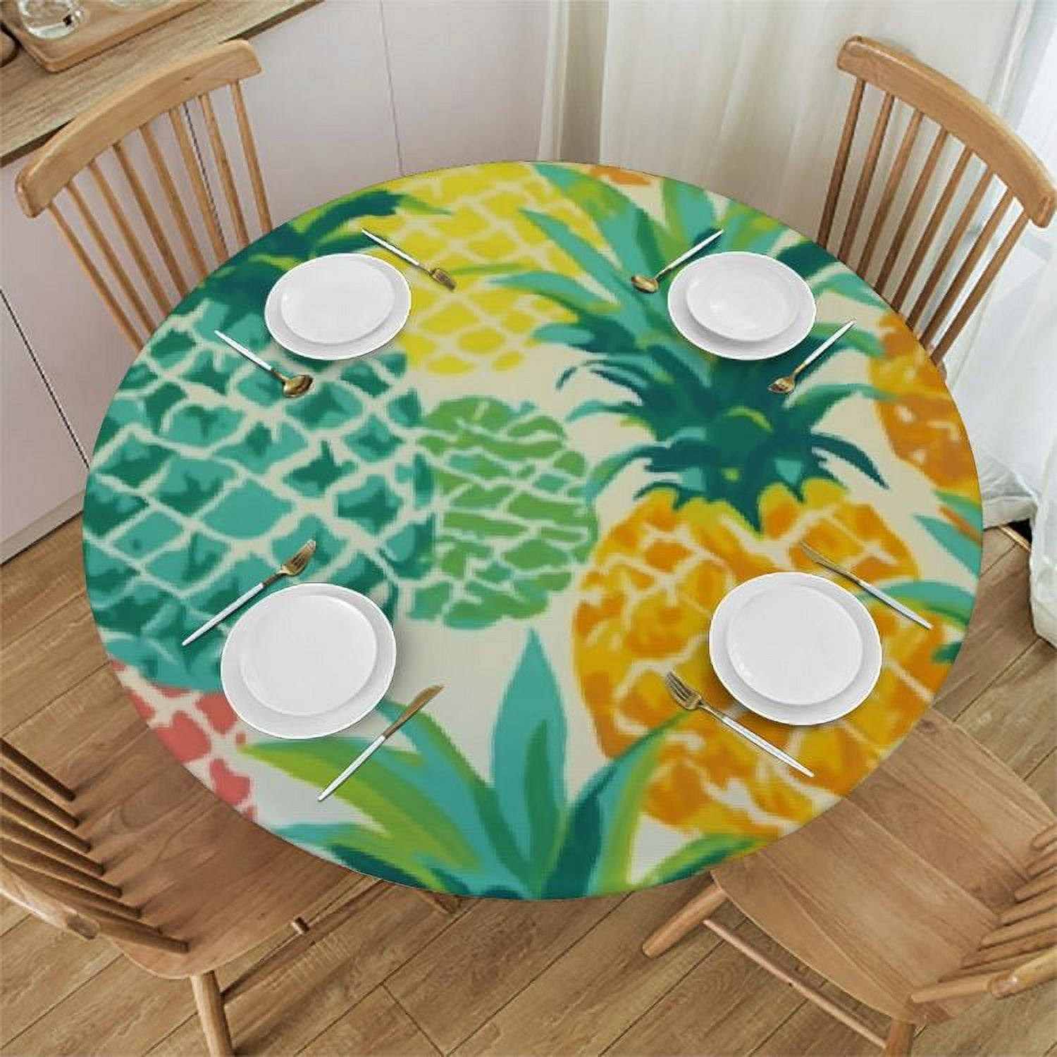 RUIYC Pineapple Summer Tropical Fruit Rustic Blue Yellow Round Fitted ...
