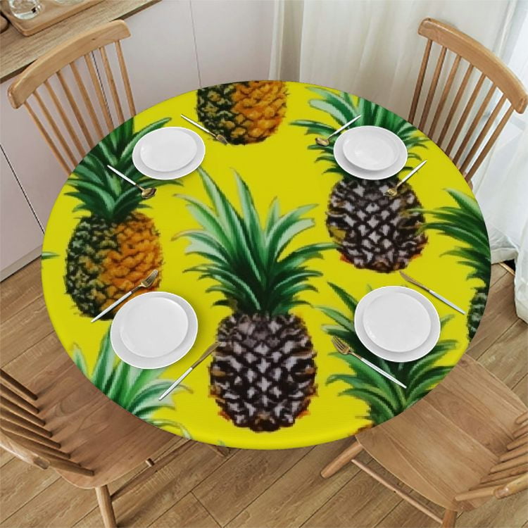 JEUXUS Pineapple Tropical Floral Round Fitted Round Table Cover ...