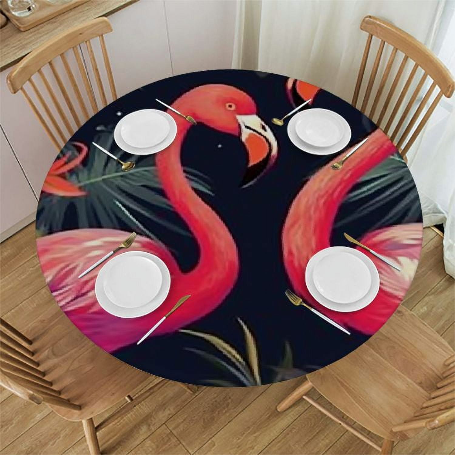 JEUXUS Pink Flamingo Table Cloth Tropical Woods Wild Animal Plant ...