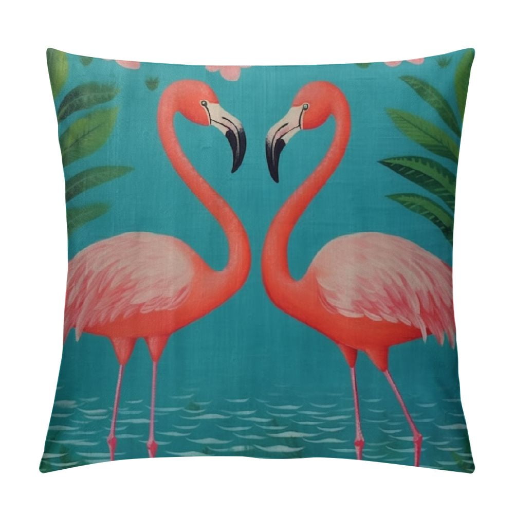 JEUXUS Pink Flamingo Throw Pillow Covers Flamingo Standing on Tropical ...