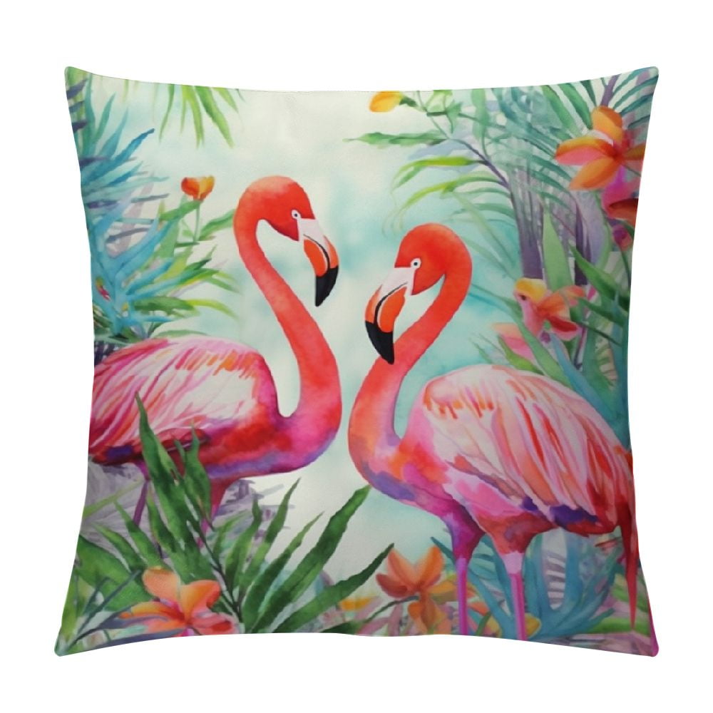 JEUXUS Pink Flamingo Throw Pillow CoversTropical Palm Leaf Pillow Cases ...