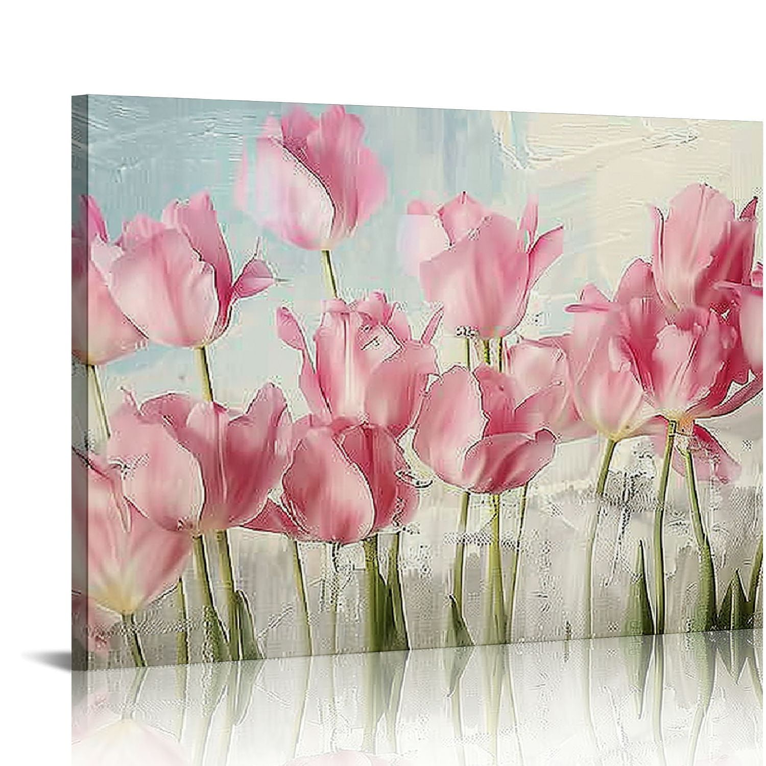 JEUXUS Pink Flower Paintings Canvas Wall Art Watercolor Plant Tulip ...