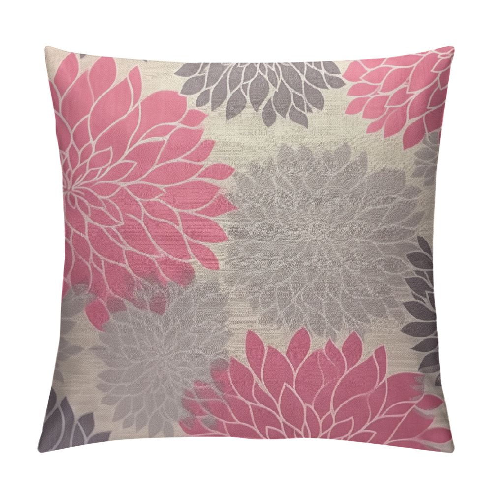 JEUXUS Pink Gray Dahlia Flower Throw Pillow Cover Circle Dots Floral Beautiful Classic Modern ...