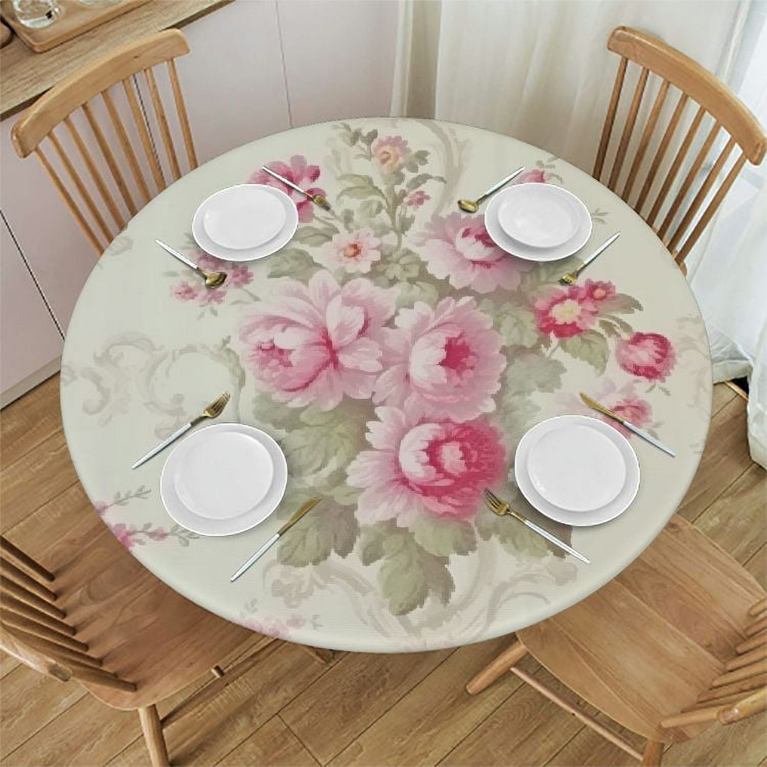 JEUXUS Pink Vintage Rose Flower Tablecloth Spring Summer Floral Round ...