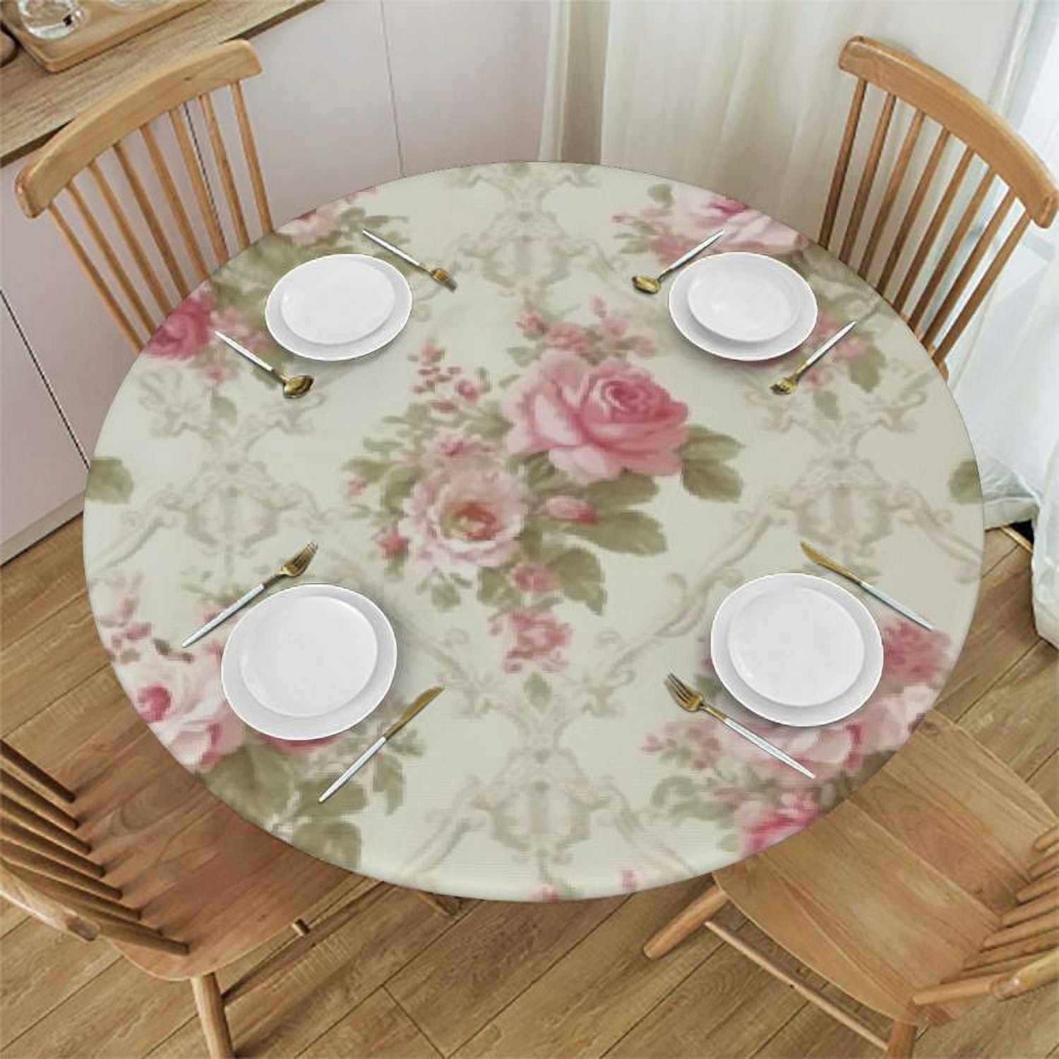 JEUXUS Pink Vintage Rose Flower Tablecloth Spring Summer Floral Round ...