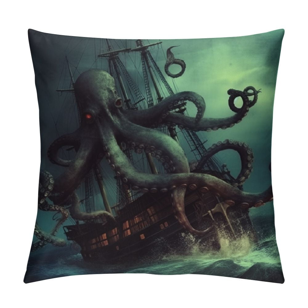 JEUXUS Pirate Ship Octopus Throw Pillow Cover Cushion Case for Home ...