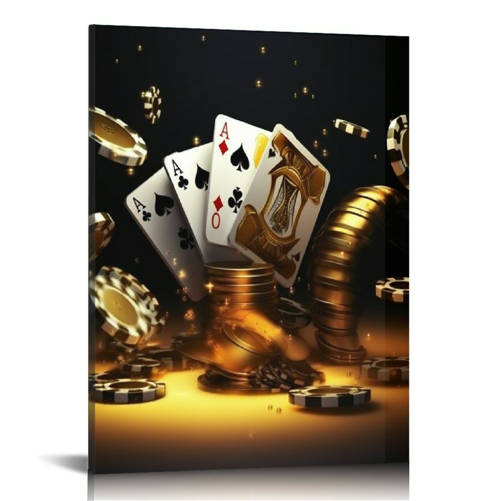 JEUXUS Poker Wall Art for Casino, Black and Gold Wall Decor Playing ...