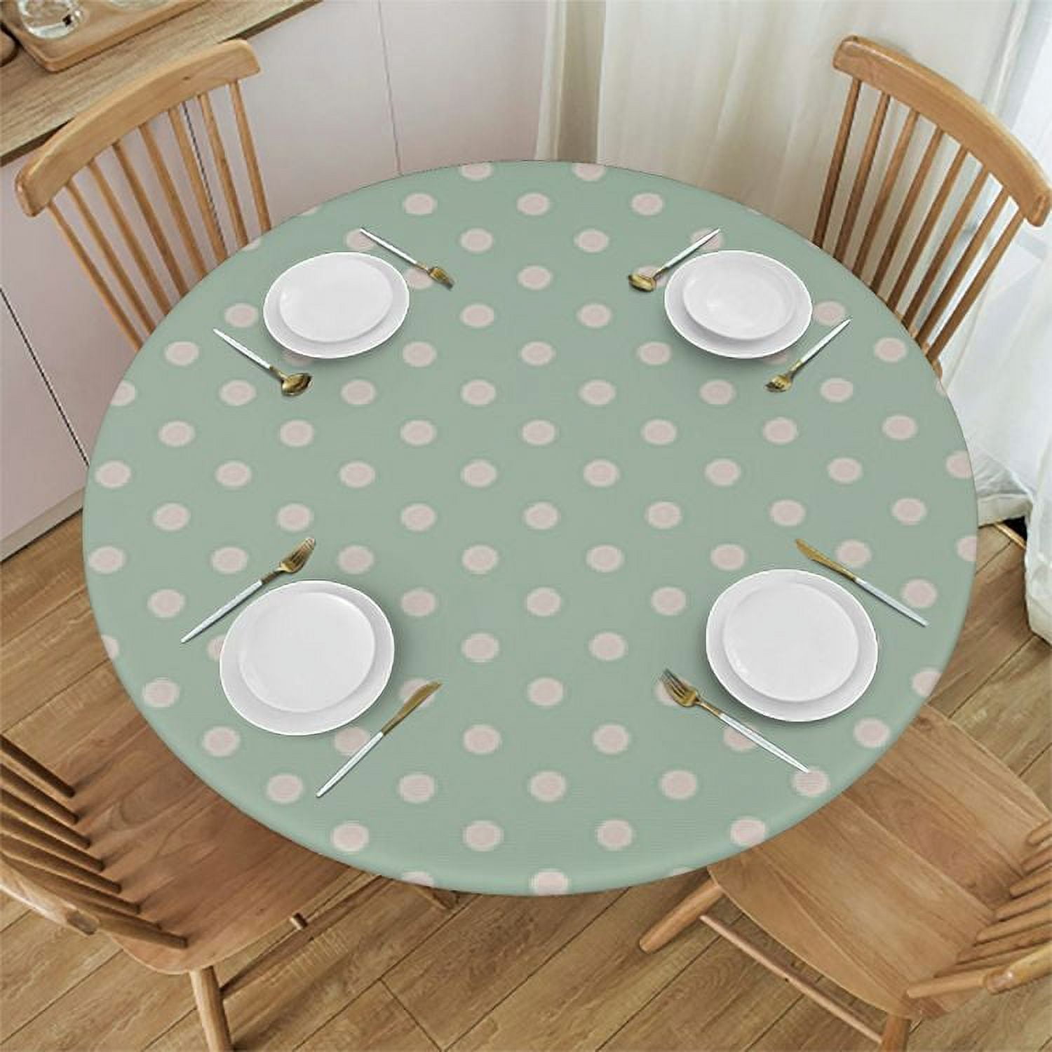 JEUXUS Polka Dots Mint Green Round Tablecloth 60 inch Pastel Table ...