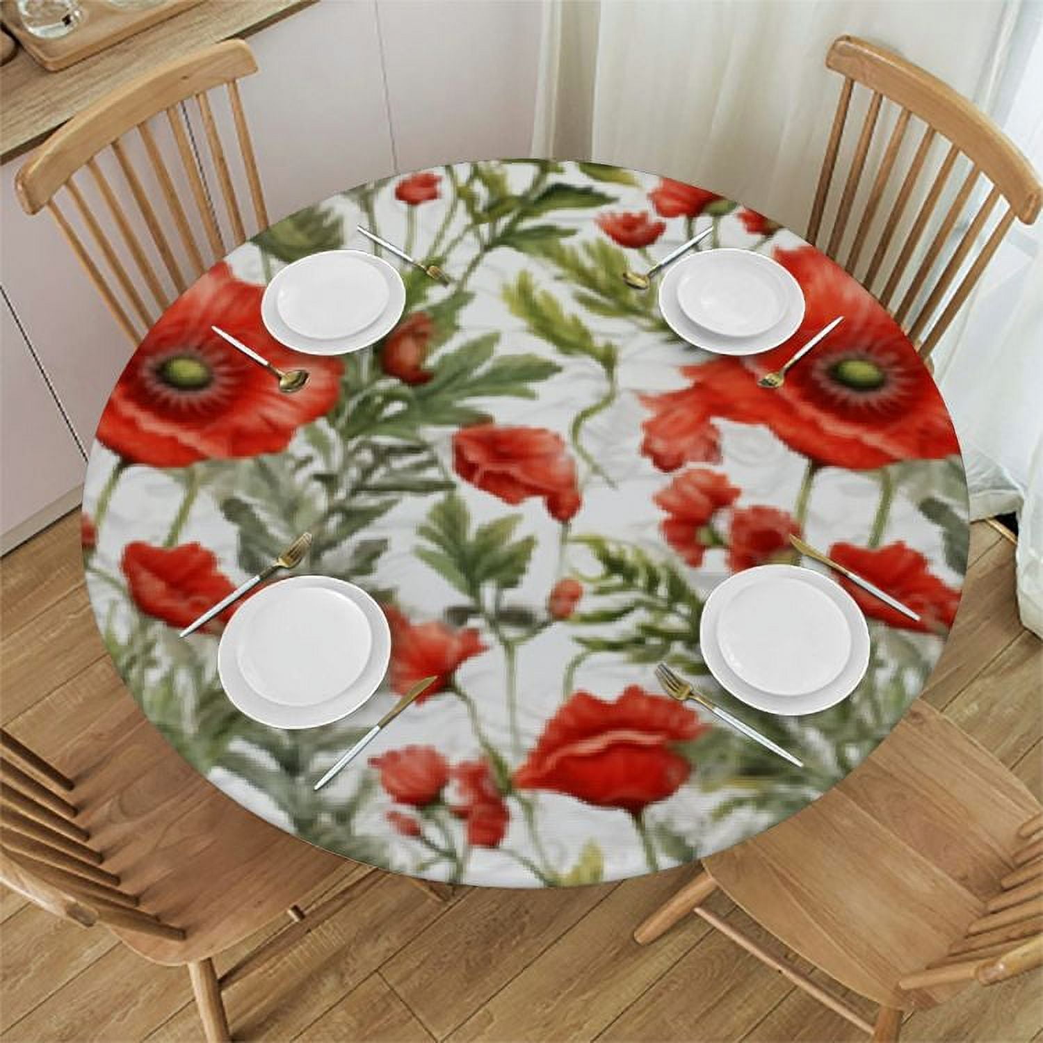 JEUXUS Poppy Flower Round Tablecloth,Wildflower Watercolor Circle Table ...