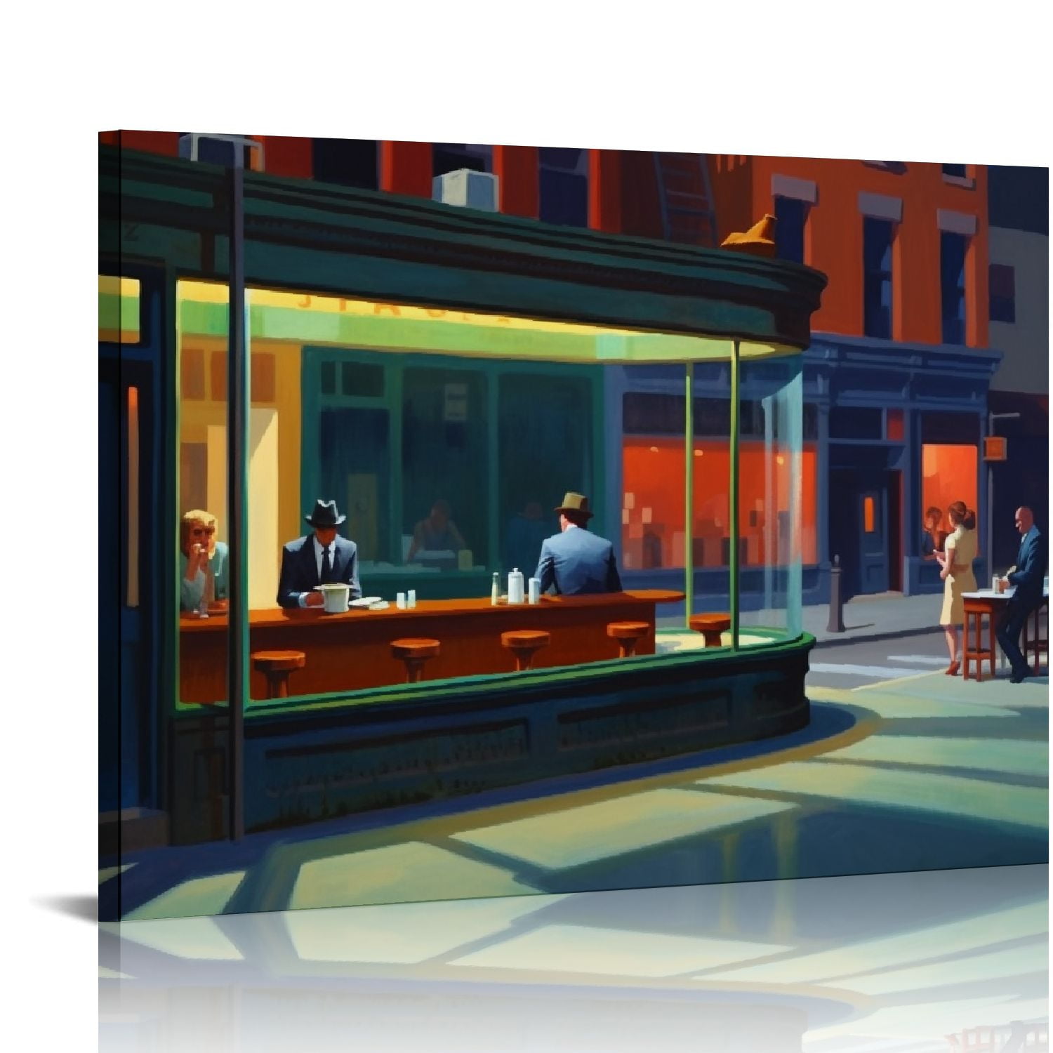 JEUXUS Poster Framed Canvas Painting Realism Art Vintage Nighthawks ...
