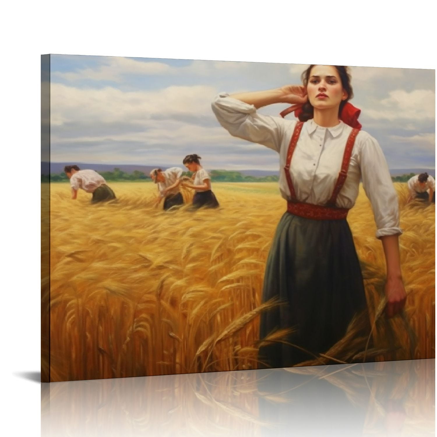 JEUXUS Posters Vintage Art Oil Painting Poster Women Working Hard to Collect Food Poster Rustic ...