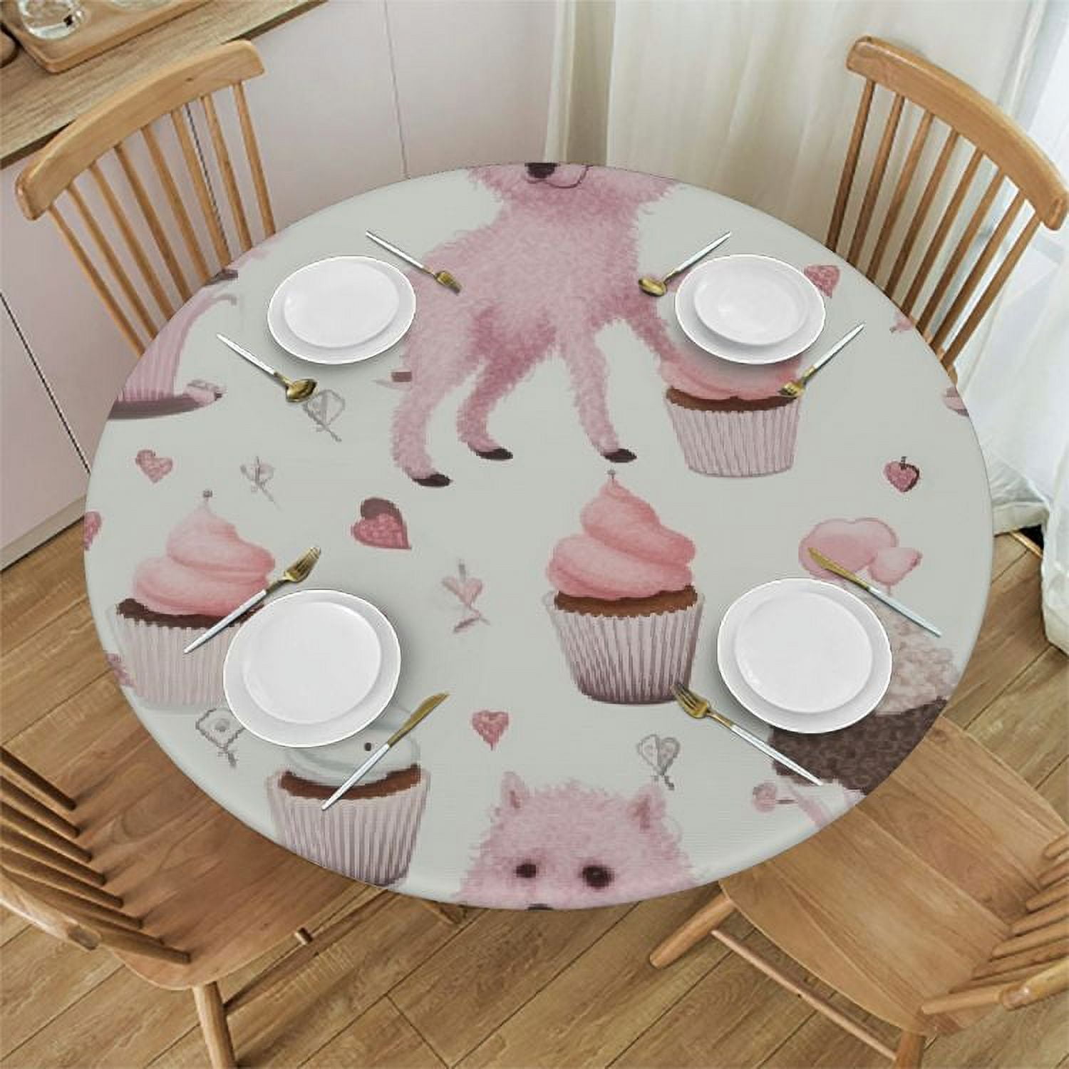 JEUXUS Princess Poodle Dog Round Table Cloth Cover Waterproof Round ...