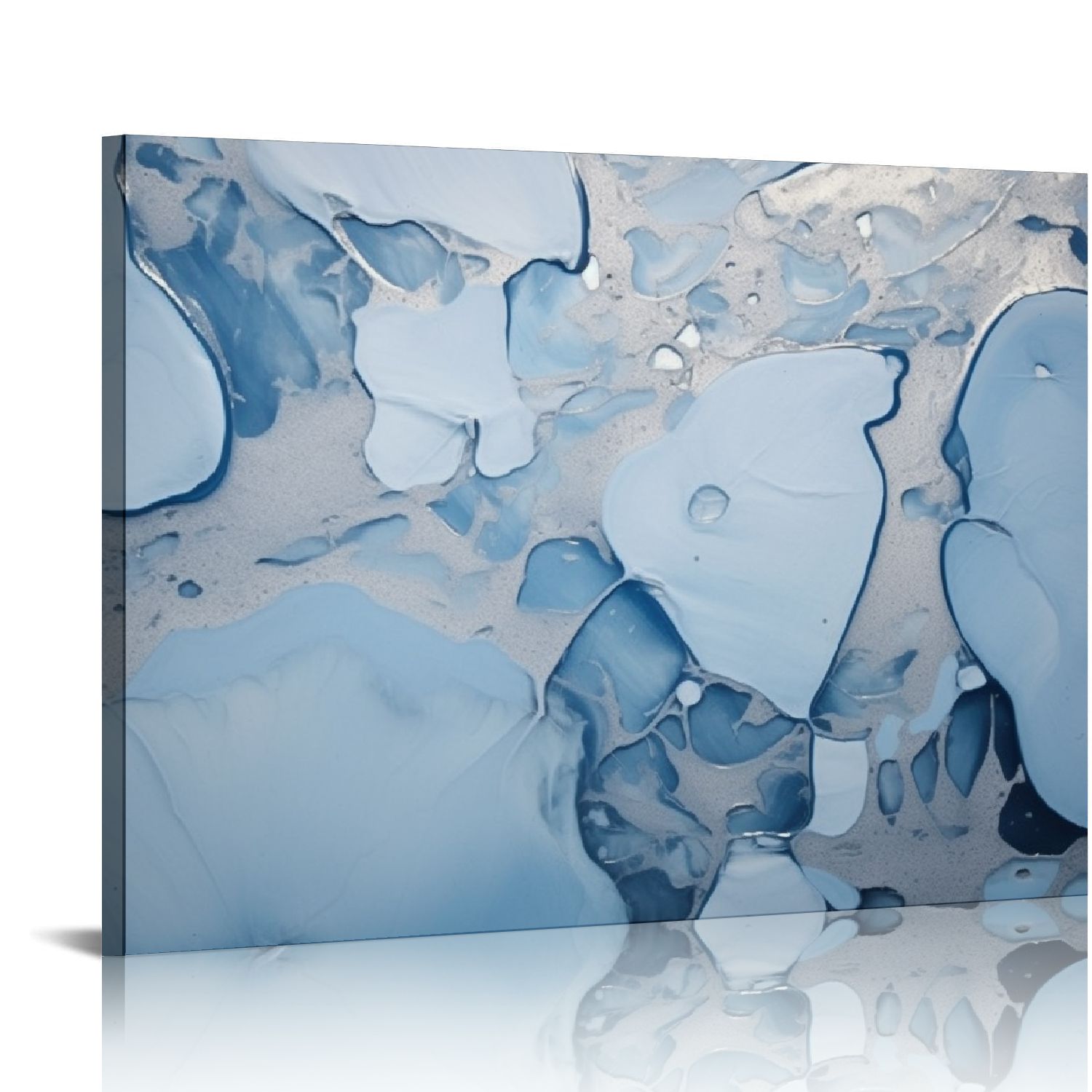 JEUXUS Printed on Canvas Wall Art Blue Gradient Marble Silver Inlay Oil ...