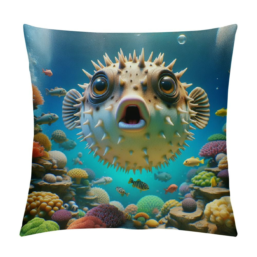 JEUXUS Puffer Fish Coral Fish Cute Undersea Lifes for Car Couch Bedroom ...