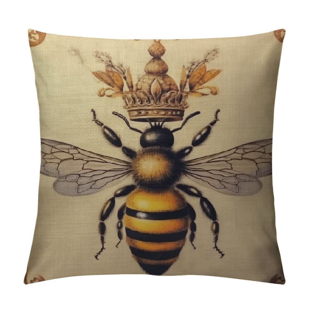 JEUXUS Queen Bee Pillow Cover Farmhouse French Country Crown Decorative Cushion Case Home Living ...