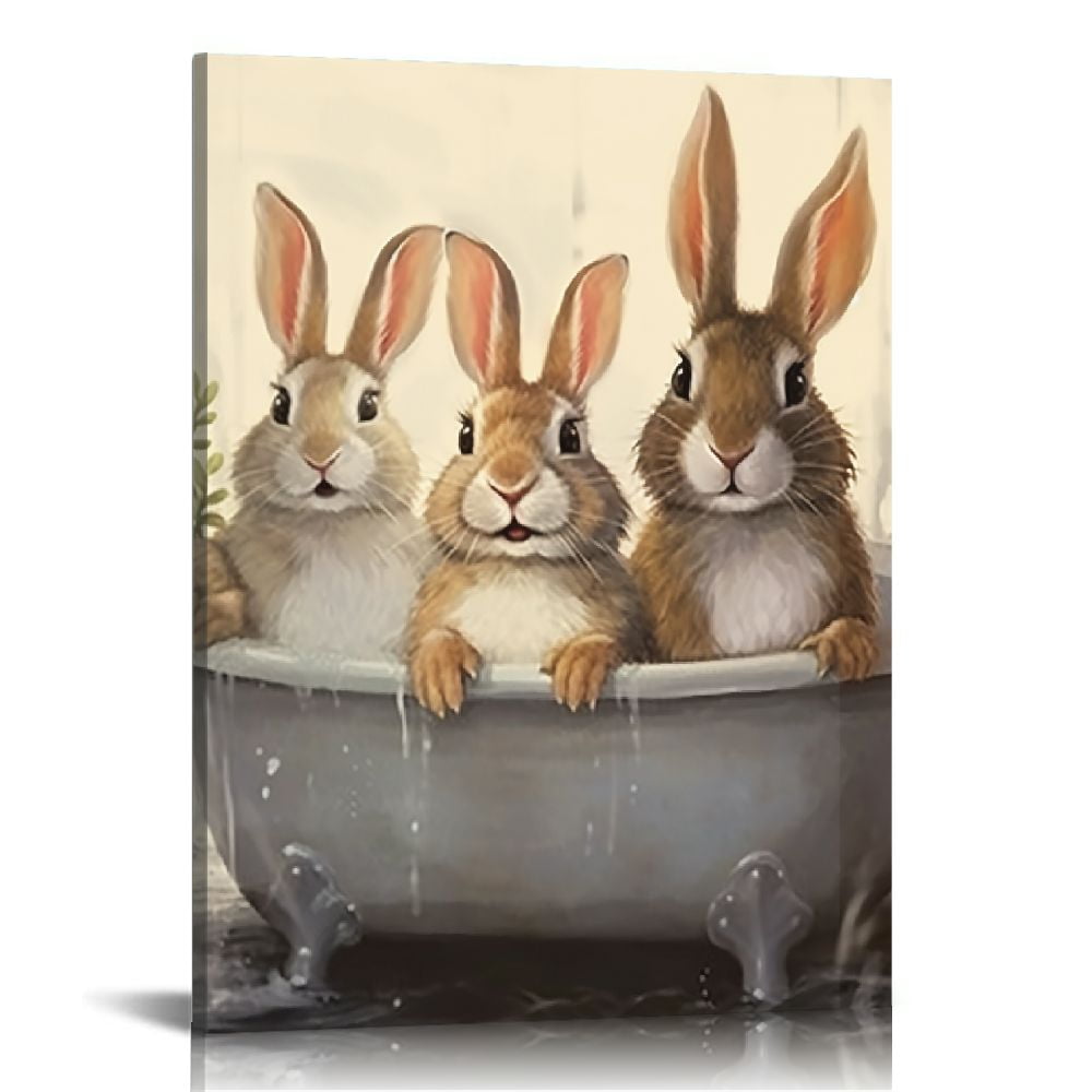 JEUXUS Rabbit Bathroom Wall Art Funny Bathtub Pictures Wall Decor Bunny ...