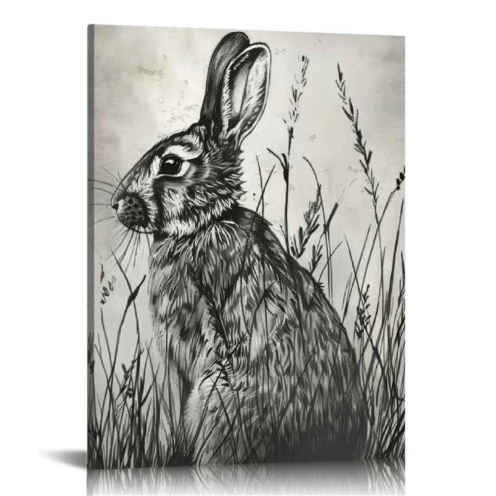 JEUXUS Rabbit Canvas Wall Art Cute Bunny Poster Wild Animal Painting ...