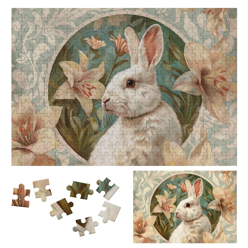 JEUXUS Rabbit Floral Whimsical Wooden Jigsaw Puzzle Challenging ...