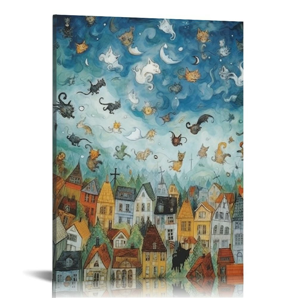 JEUXUS Raining Cats and Dogs Canvas Wall Art Print, Dog Artwork 16x20in - Walmart.com