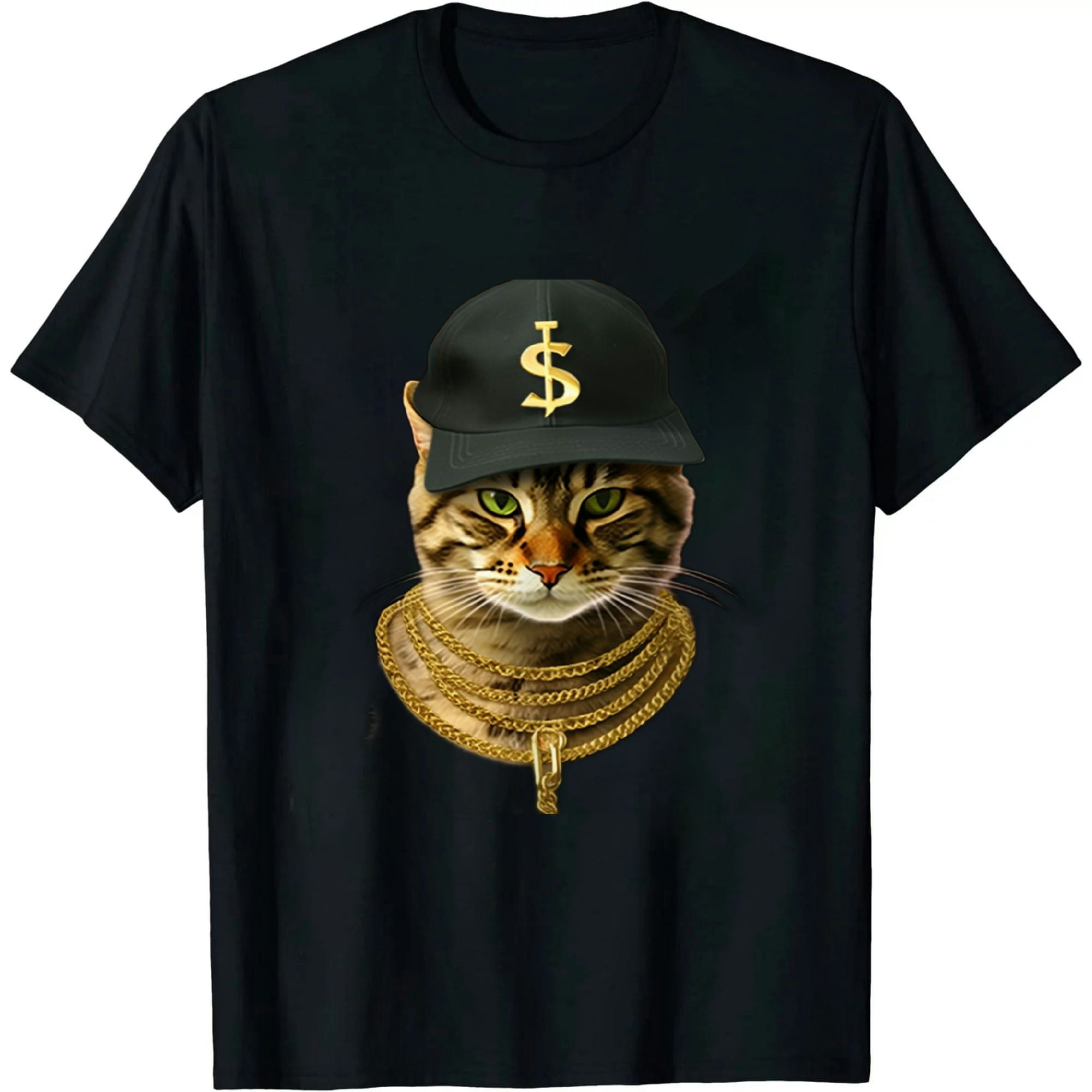 JEUXUS Rapper Cat with Cap and Chain Ghetto Hip Hop Culture T-Shirt ...