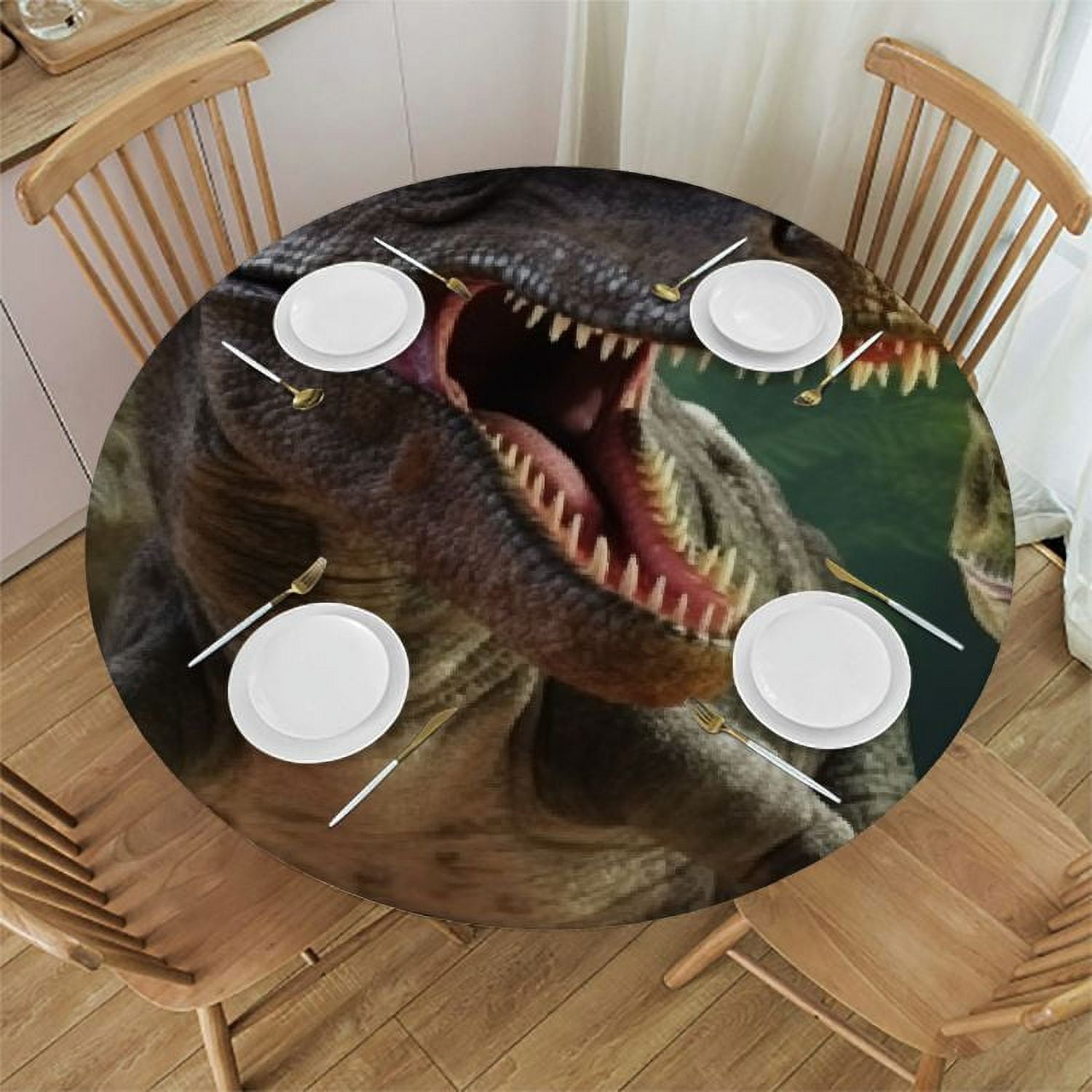 JEUXUS Realistic Wildlife Dinosaur Round Tablecloths Abstract Tropical ...