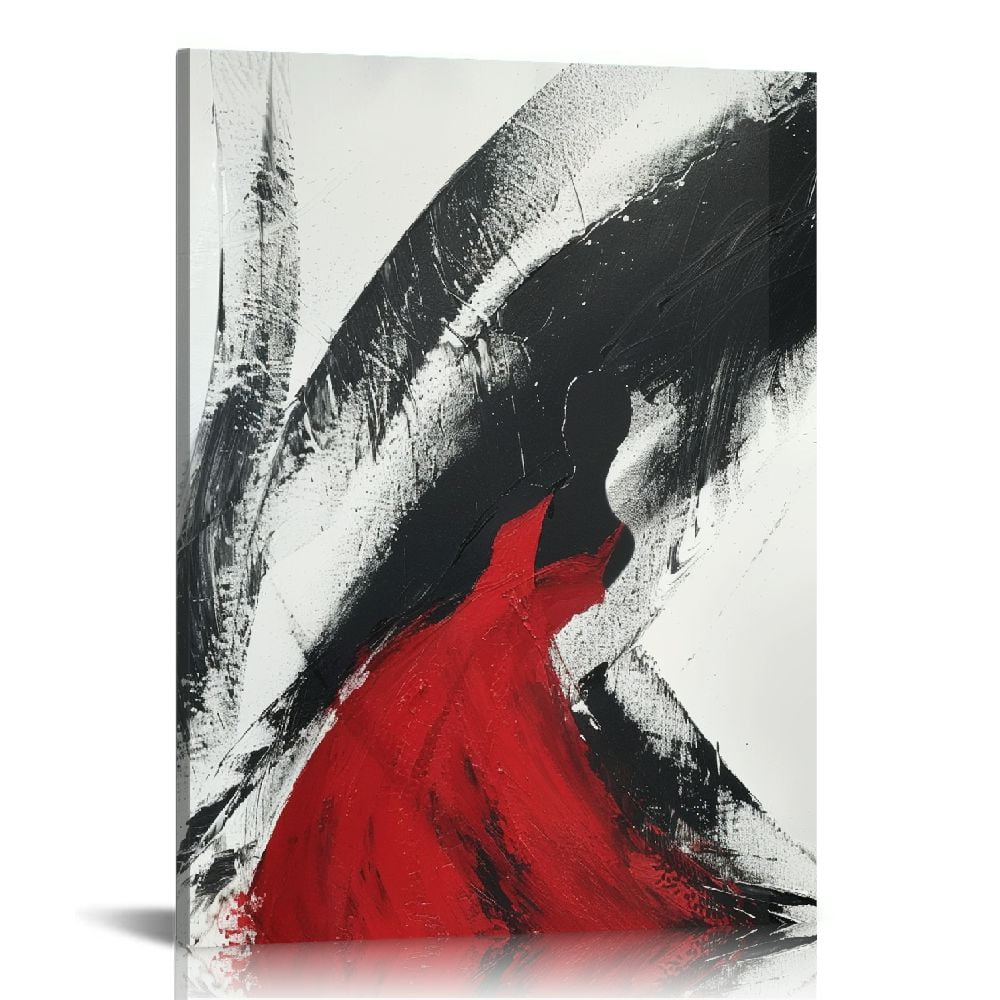 JEUXUS Red Abstract Canvas Wall Art: Modern Minimalist Black and White ...