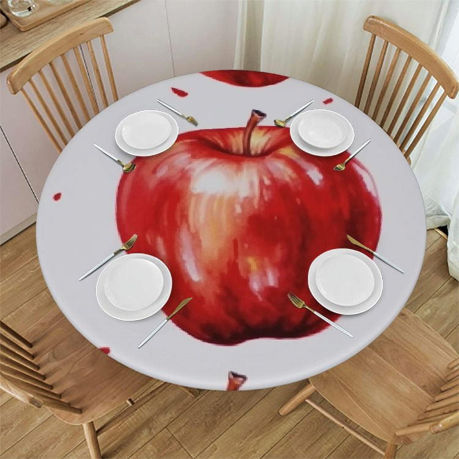 JEUXUS Red Apple Round Tablecloth with Elastic Edge Fitted Waterproof ...