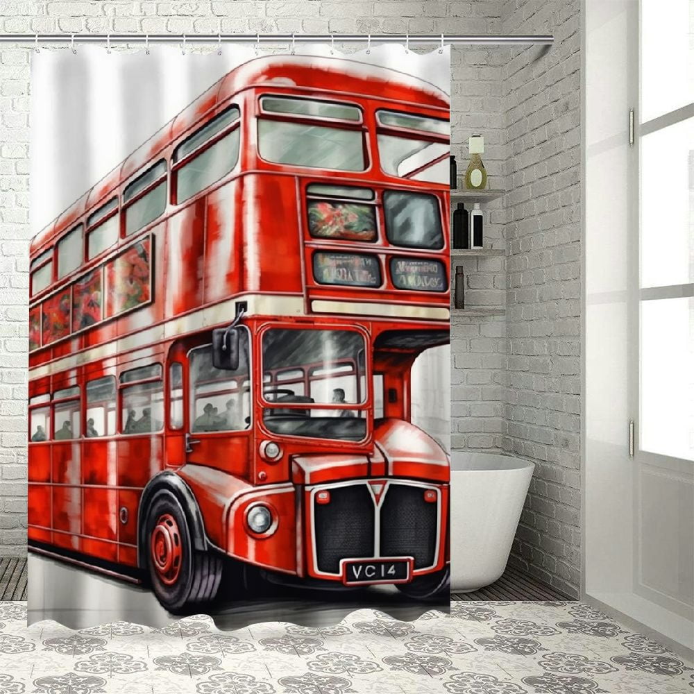 JEUXUS Red Bus Shower Curtain for Bathroom Decoration - Multiple Sizes ...