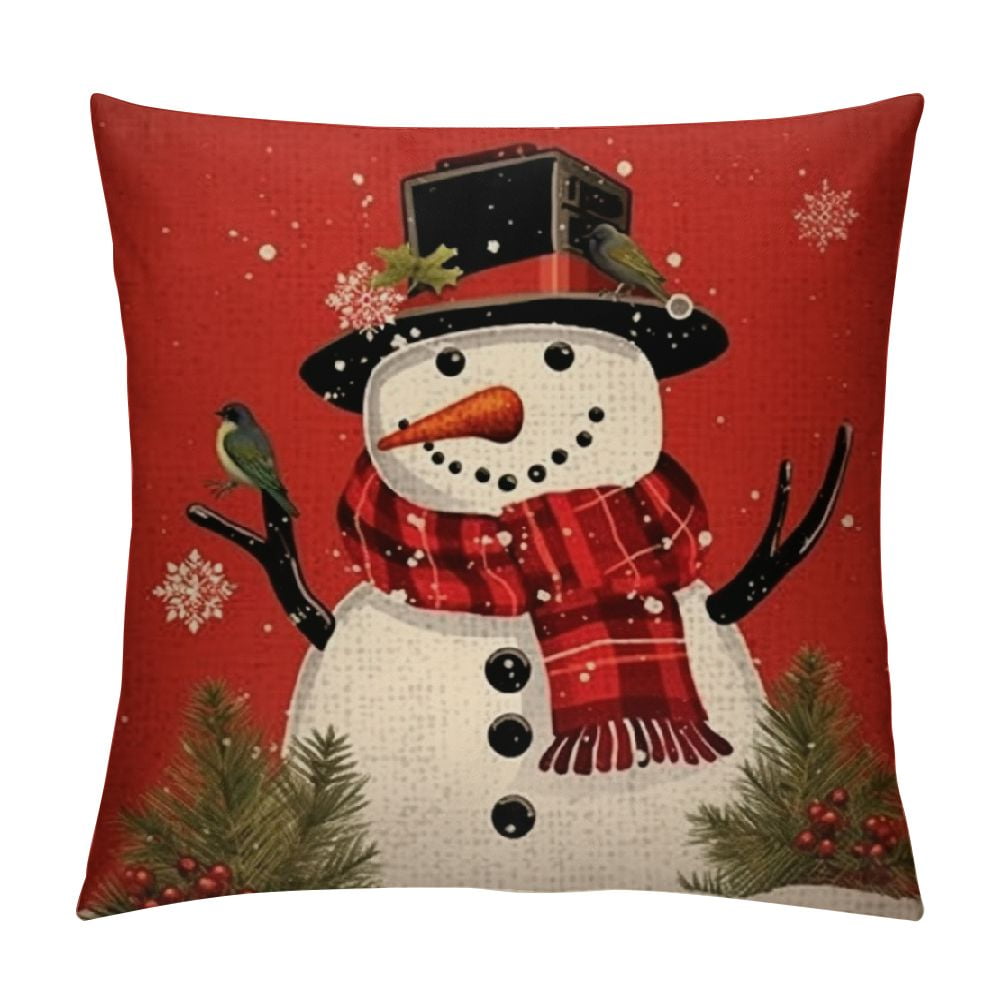 JEUXUS Red Christmas Snowman Pillows Covers Merry Christmas Tree ...