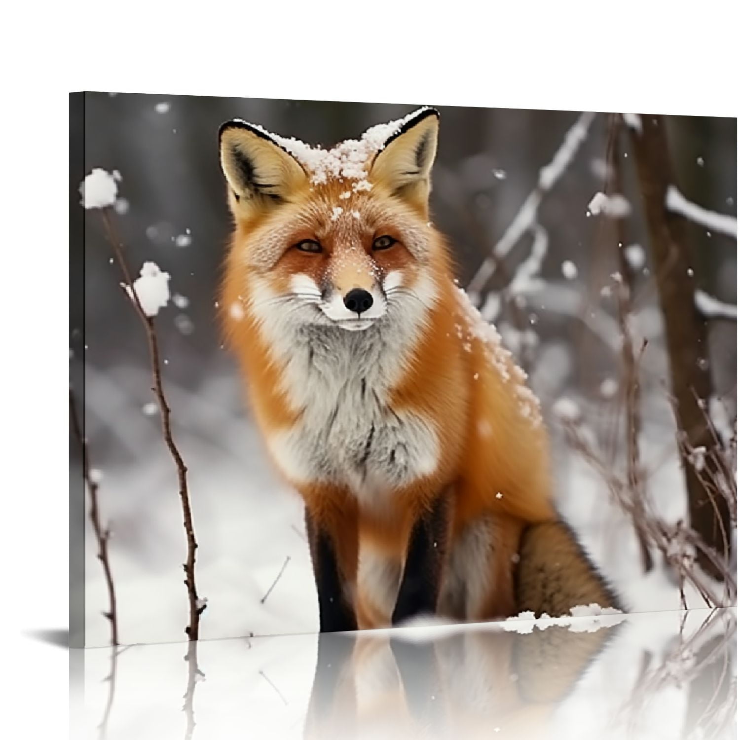 JEUXUS Red Fox Canvas Wall Art Wildlife Decor Fox Hunting in the Snow ...