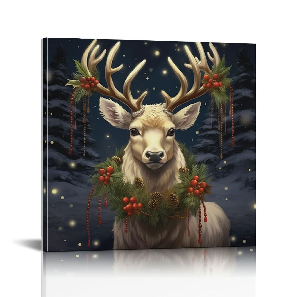 RUIYC Reindeer Canvas Wall Art, Christmas Prints, Winter Artwork ...