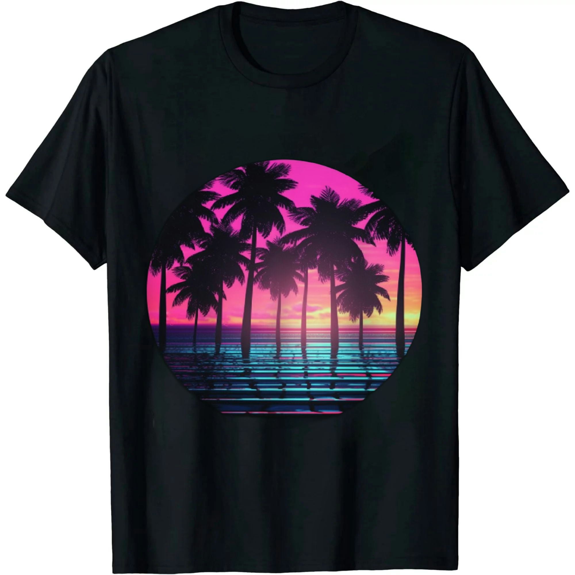 JEUXUS Retro 80s & 90s Beach Style design with palm trees T-Shirt M ...
