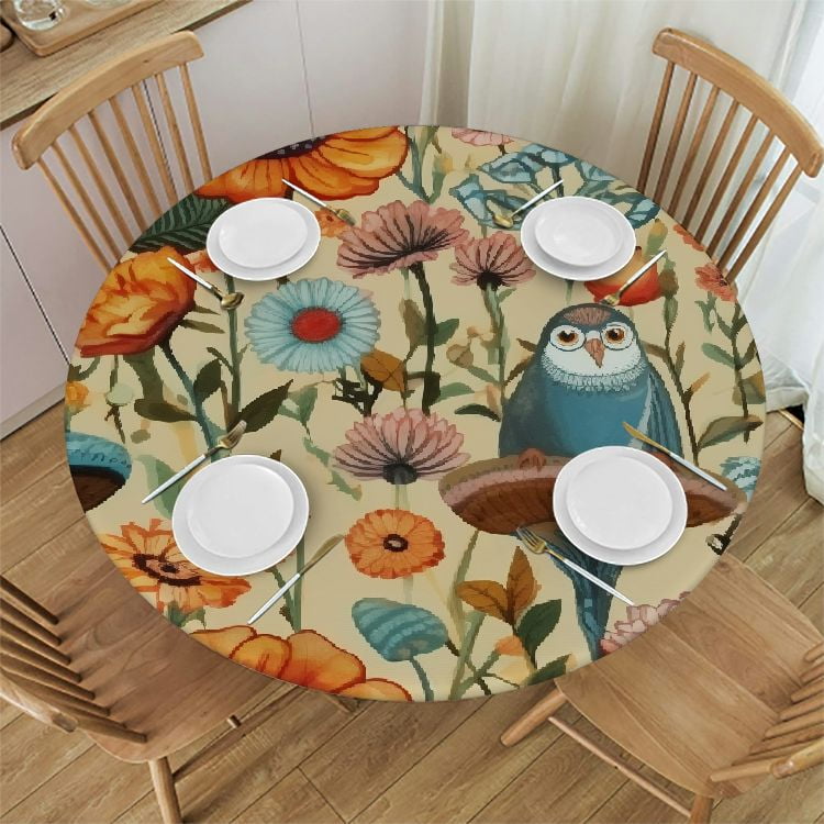 JEUXUS Retro Boho Round Tablecloth,Cute Mushrooms Floral Table Cloth ...