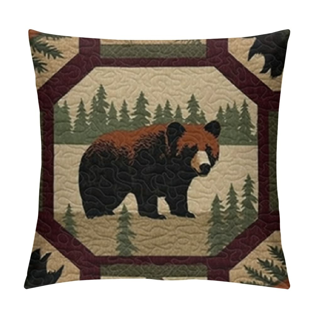JEUXUS Retro Brown Deer Bear Paw Prints House Cabin Forest Pine Nut ...