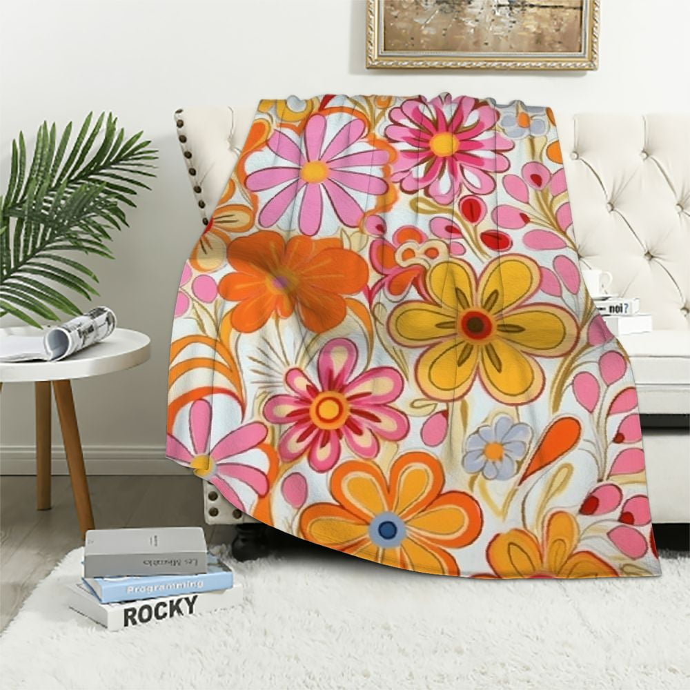 JEUXUS Retro Flowers 60s Groovy Throw Blanket Vintage 70s Pattern Throw ...