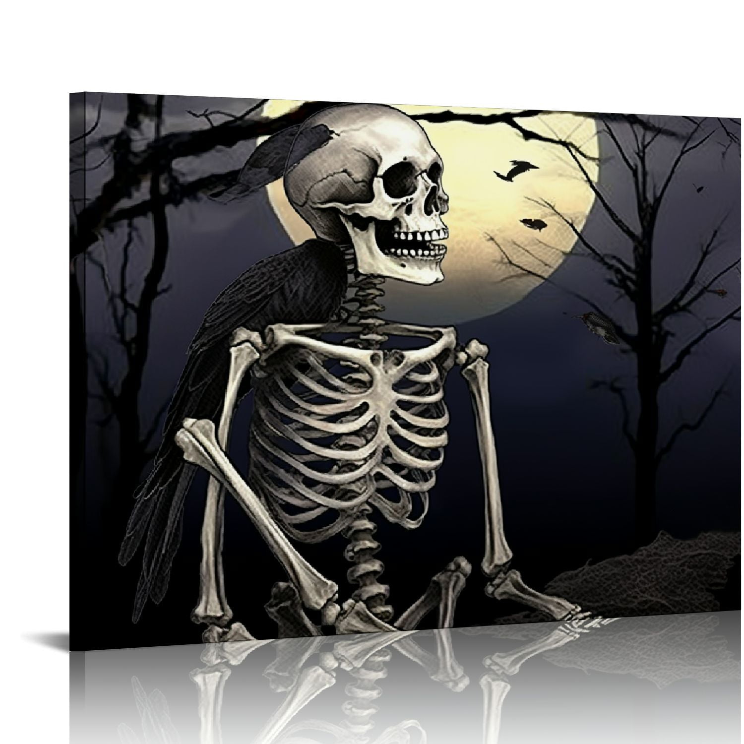 JEUXUS Retro Gothic Skull Bathroom Decor Wall Art Funny Skeleton Black ...