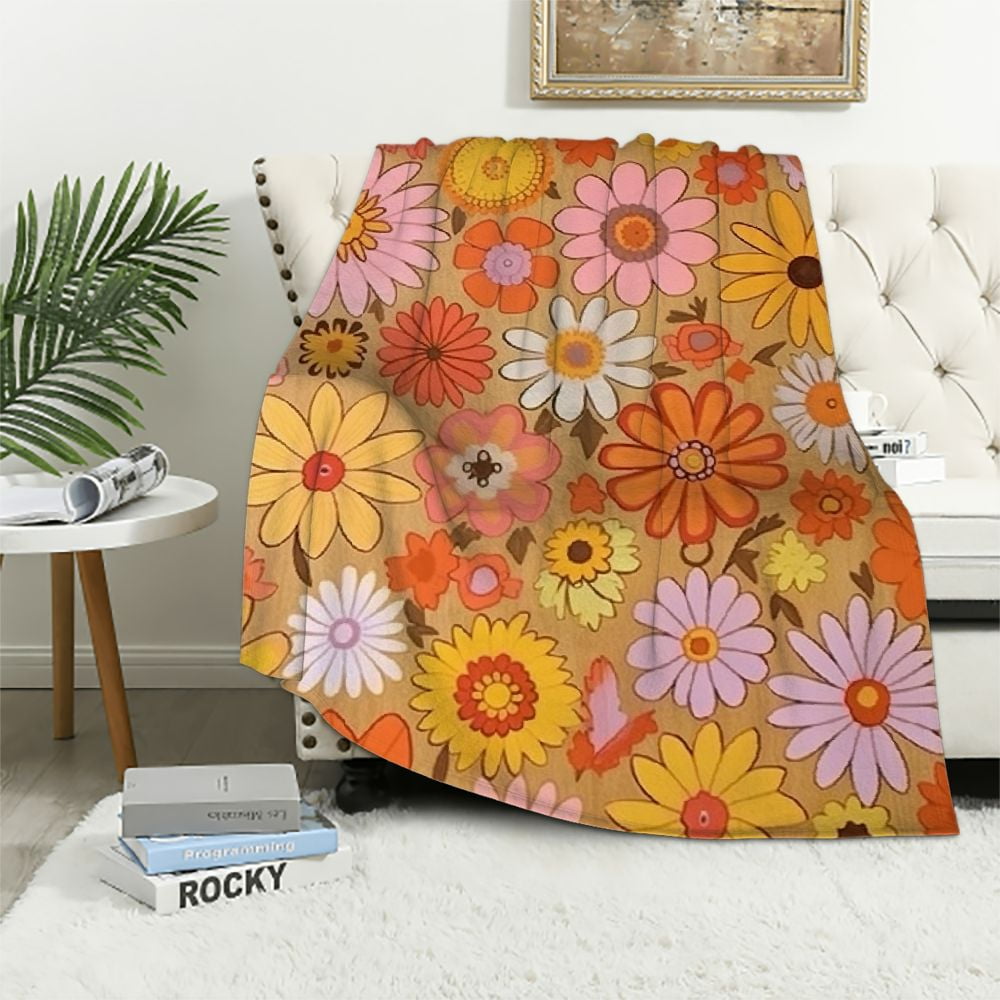 JEUXUS Retro Hippie 60s 70s Aesthetic Boho Throw Blanket, Trendy Funky ...