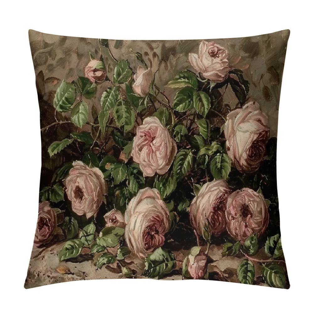 JEUXUS Retro Pink Roses Artwork with Antique Velvet Pillowcase ...
