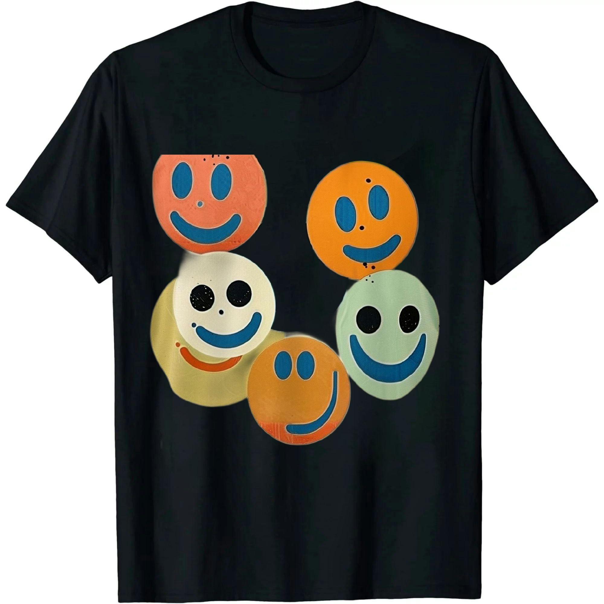 JEUXUS Retro Smile Face T-Shirt for Women Cute Short Sleeve Round Neck ...