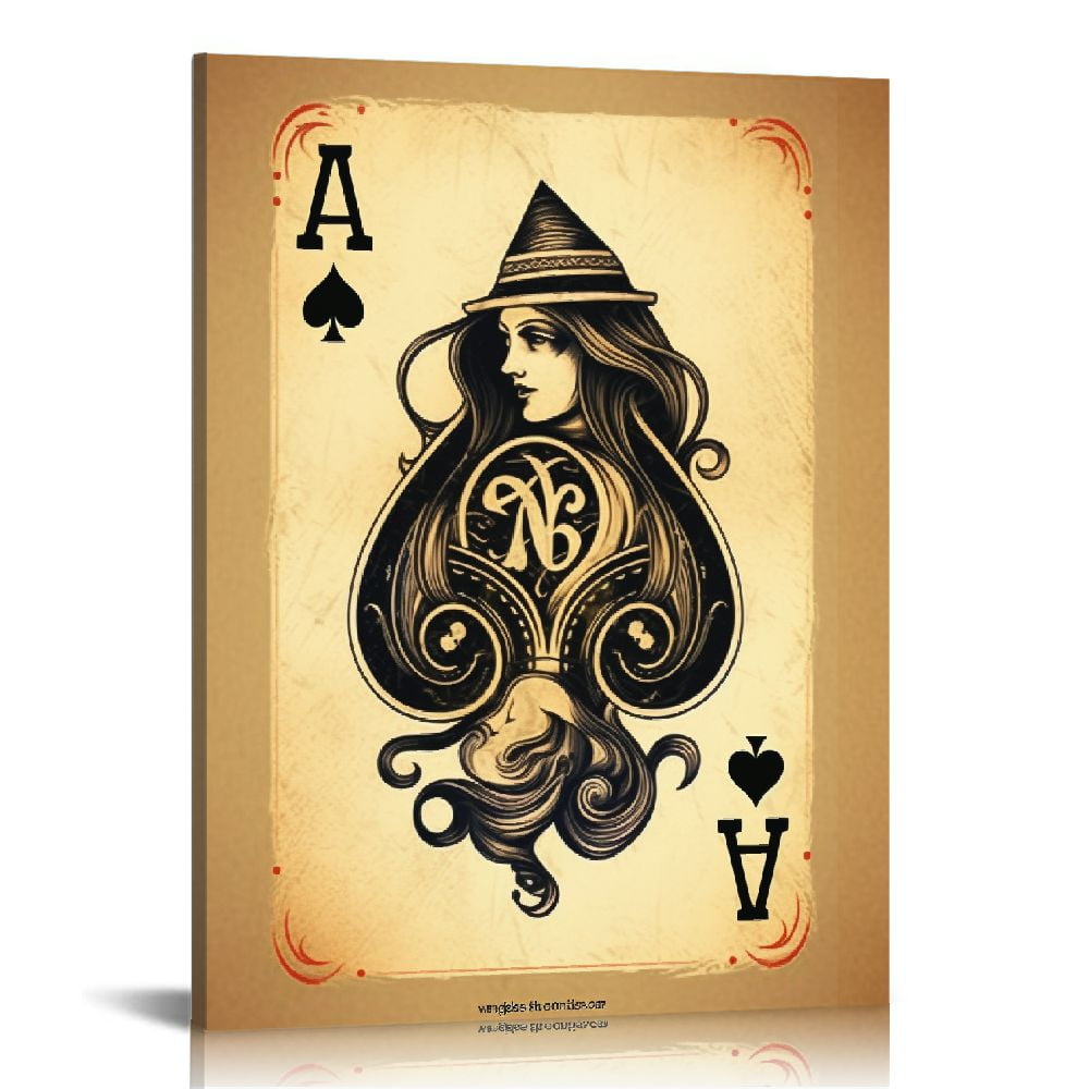 JEUXUS Retro Wall Art Poker Wall Art Canvas Prints Jack Queen King Room ...