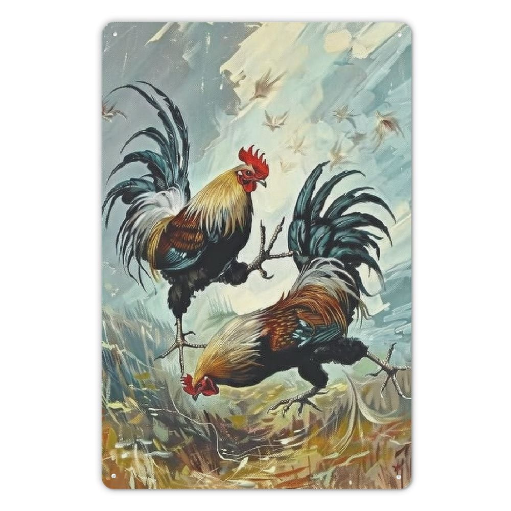 JEUXUS Roosters Field Sky Metal Art Hanging Sign 8x12in - Walmart.com