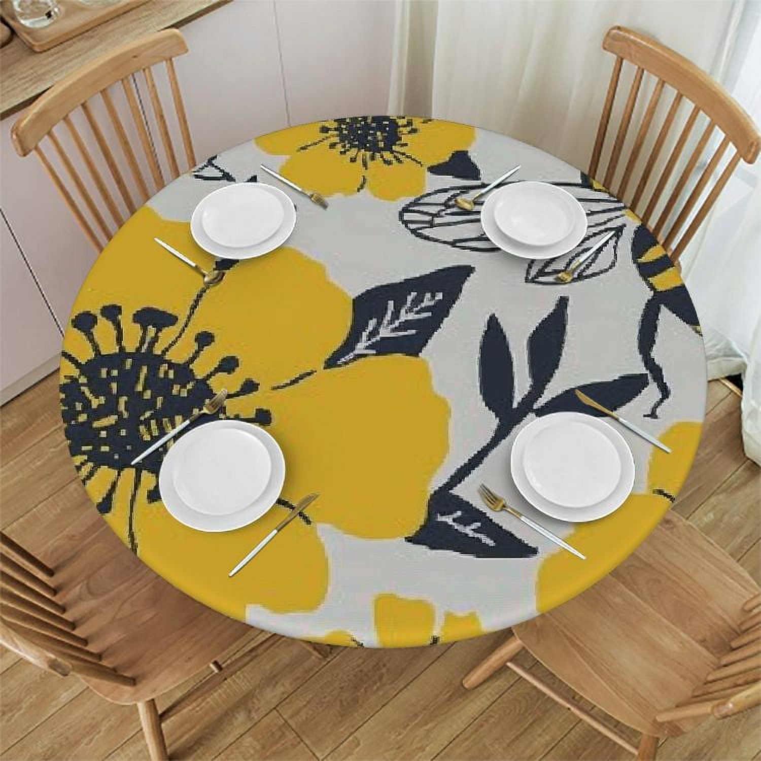RUIYC Round Fitted Tablecloth with Elastic Edge Polyester Table Cover ...