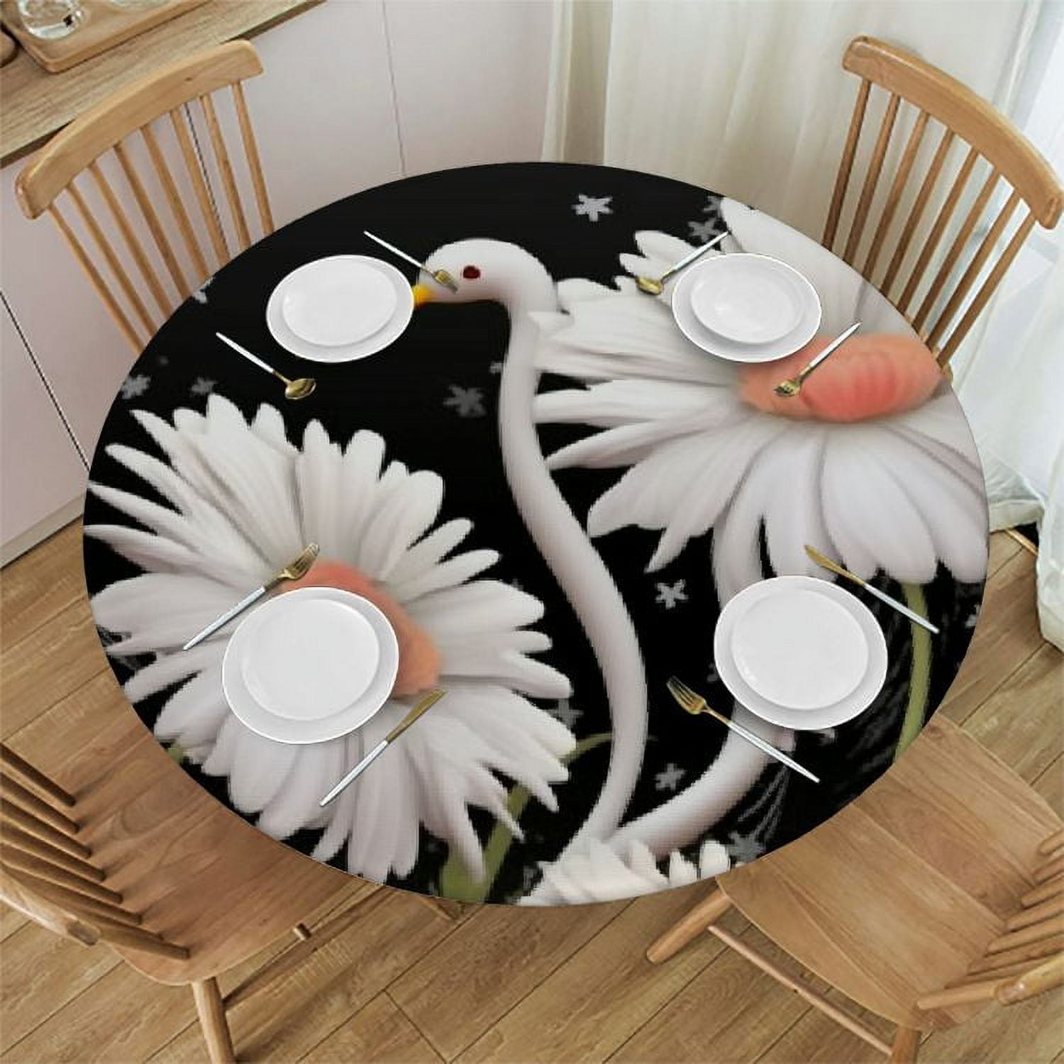 JEUXUS Round Fitted Tablecloth Daisy Flower Floral Pattern Table Cloth ...